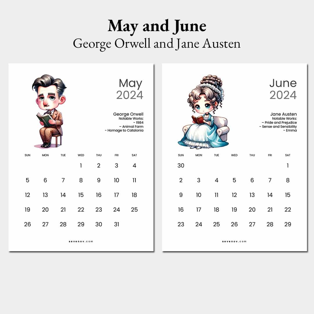 Free Bookish Calendars and More! | Sevenov